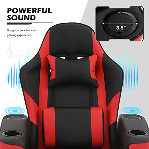 MoNiBloom Gaming Recliner Chair PU Leather Lounging Video Gaming Couch Adjustable Backrest Living Room Single Sofa with 2 Speakers & Side-Organizer Bag, Bedroom Movie Theater Chair RV Recliner, Red