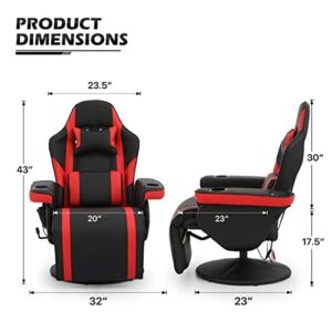 MoNiBloom Gaming Recliner Chair PU Leather Lounging Video Gaming Couch Adjustable Backrest Living Room Single Sofa with 2 Speakers & Side-Organizer Bag, Bedroom Movie Theater Chair RV Recliner, Red