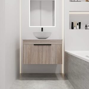 30 Inch Floating Bathroom Vanity with White Ceramic Sink, Wall Mount Small Bathroom Vanity Combo Set with Sink Basin, Modern Wood Bath Vanity Cabinet with 2 Doors for Small Space