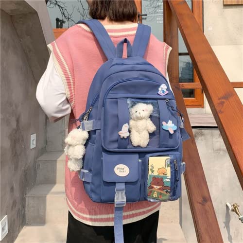 HUIHSVHA Kawaii Backpack, Aesthetic School Laptop Bag With Pin Accessories, Travel Daypack Bookbag for Teens Girls Students