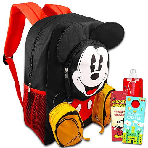 Mickey Mouse Backpack for Boys 4-6 Set - Bundle with 16” Mickey Backpack for Boys, Water Bottle, Stickers, More | Disney Mickey Mouse School Backpack for Boys