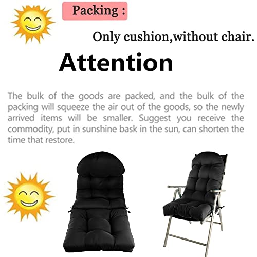 Rocking Chair Cushion Pad, Water Resistant Patio Chair Cushion for Adirondack Chair High Back Indoor Outdoor Soft Thickened Patio Chaise Lounger Cushion Overstuffed Patio Chair Cushion (Black)