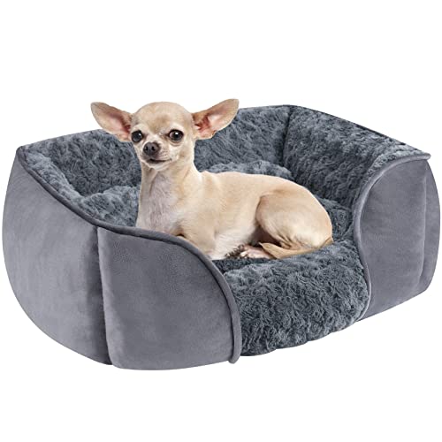 YAEM Dog Beds for Small Dogs, Swirl Rose Velvet Small Dog Bed, Removable Cushion Calming Dog Sofa Beds, Anti-Anxiety Machine Washable Anti-Slip Dog Beds Cat Beds, Dark Grey - S (20"x18"x6")