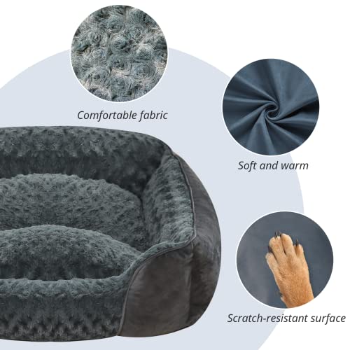 YAEM Dog Beds for Small Dogs, Swirl Rose Velvet Small Dog Bed, Removable Cushion Calming Dog Sofa Beds, Anti-Anxiety Machine Washable Anti-Slip Dog Beds Cat Beds, Dark Grey - S (20"x18"x6")