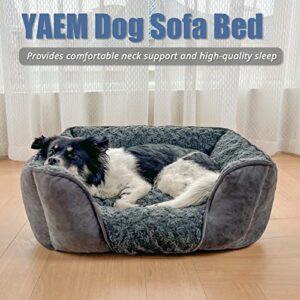 YAEM Dog Beds for Small Dogs, Swirl Rose Velvet Small Dog Bed, Removable Cushion Calming Dog Sofa Beds, Anti-Anxiety Machine Washable Anti-Slip Dog Beds Cat Beds, Dark Grey - S (20"x18"x6")