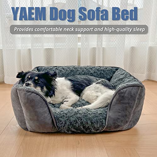 YAEM Dog Beds for Small Dogs, Swirl Rose Velvet Small Dog Bed, Removable Cushion Calming Dog Sofa Beds, Anti-Anxiety Machine Washable Anti-Slip Dog Beds Cat Beds, Dark Grey - S (20"x18"x6")