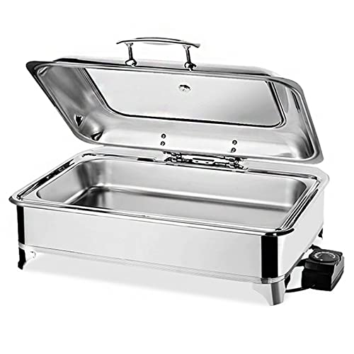 Food Warmers for Parties Buffets Electric, Electric Chafing Dish Buffet Set with Clear Glass Hydraulic Covers, Stainless Steel Buffet Server and Adjustable Temperature Warming Tray 35°c~80°c, 9l(Siz