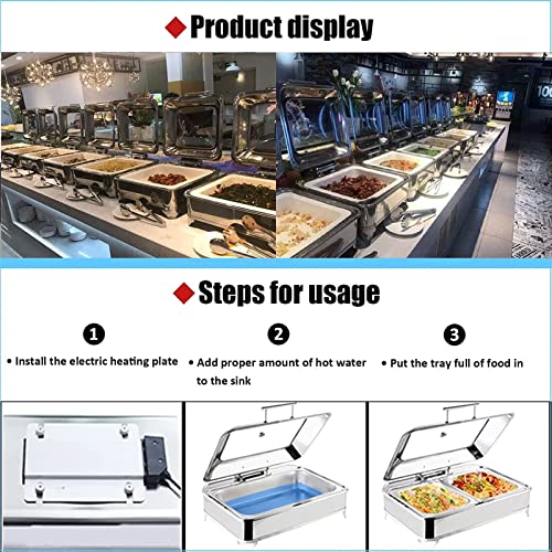 Food Warmers for Parties Buffets Electric, Electric Chafing Dish Buffet Set with Clear Glass Hydraulic Covers, Stainless Steel Buffet Server and Adjustable Temperature Warming Tray 35°c~80°c, 9l(Siz