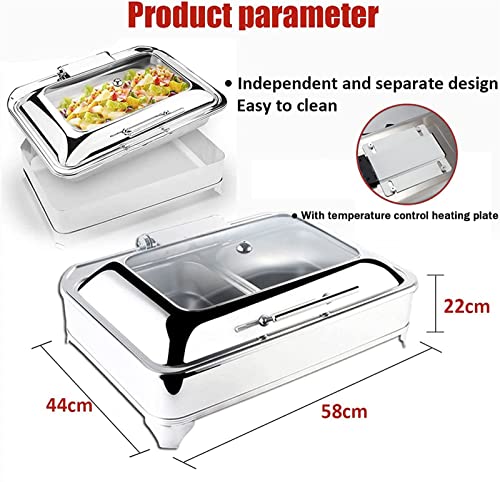 Food Warmers for Parties Buffets Electric, Electric Chafing Dish Buffet Set with Clear Glass Hydraulic Covers, Stainless Steel Buffet Server and Adjustable Temperature Warming Tray 35°c~80°c, 9l(Siz