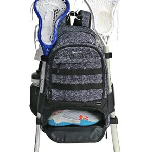 goloni | large lacrosse equipment backpack with two sticks holder and separate cleats compartment field hockey bag