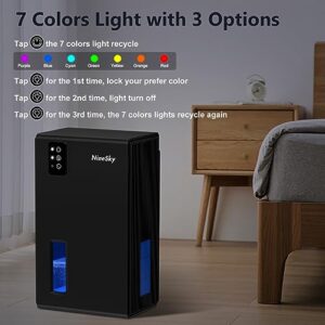 NineSky Dehumidifier for Home, 85 OZ Water Tank, (800 sq.ft) Dehumidifiers for Bathroom, Bedroom with Auto Shut Off, 7 Colors LED Light(Black)