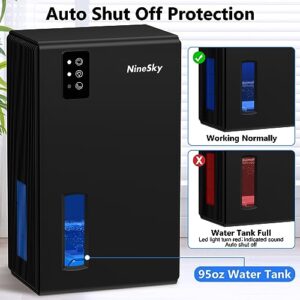 NineSky Dehumidifier for Home, 85 OZ Water Tank, (800 sq.ft) Dehumidifiers for Bathroom, Bedroom with Auto Shut Off, 7 Colors LED Light(Black)