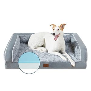 yiruka dog beds for extra large dogs, grey cooling large dog bed, washable dog bed with removale bolsters, waterproof orthopedic thick foam dog bed with nonslip bottom, up to 95 lbs