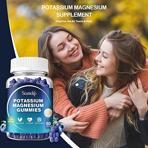 Potassium Magnesium Supplement Gummies High Absorption Potassium Citrate Magnesium Citrate, Support Leg Cramps for Men and Women 60 Gummies