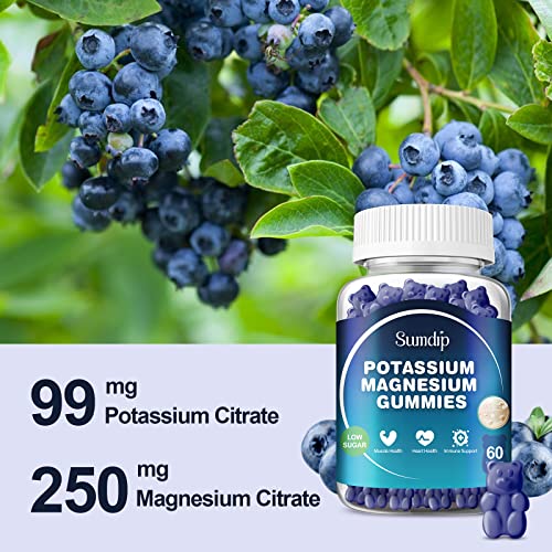 Potassium Magnesium Supplement Gummies High Absorption Potassium Citrate Magnesium Citrate, Support Leg Cramps for Men and Women 60 Gummies