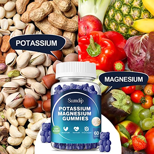 Potassium Magnesium Supplement Gummies High Absorption Potassium Citrate Magnesium Citrate, Support Leg Cramps for Men and Women 60 Gummies