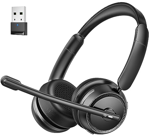 Pointcinco Bluetooth Headset with AI Noise Canceling Microphone, Stereo HiFi Bluetooth Headphones, Wireless Headset with USB Dongle for Computer Office Call Center Skype Zoom Meeting Trucker