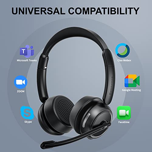 Pointcinco Bluetooth Headset with AI Noise Canceling Microphone, Stereo HiFi Bluetooth Headphones, Wireless Headset with USB Dongle for Computer Office Call Center Skype Zoom Meeting Trucker