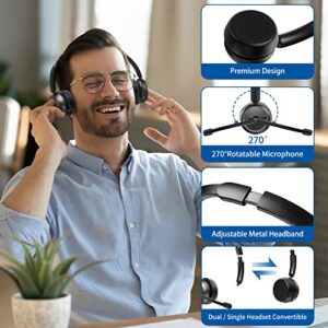 Pointcinco Bluetooth Headset with AI Noise Canceling Microphone, Stereo HiFi Bluetooth Headphones, Wireless Headset with USB Dongle for Computer Office Call Center Skype Zoom Meeting Trucker