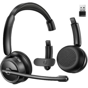 Pointcinco Bluetooth Headset with AI Noise Canceling Microphone, Stereo HiFi Bluetooth Headphones, Wireless Headset with USB Dongle for Computer Office Call Center Skype Zoom Meeting Trucker