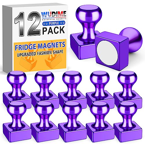 WUDIME 12Pack Strong Whiteboard Magnets, Upgraded Purple Fridge Magnets Adult Refrigerator Magnets, Small Magnets Fridge Decorative, Push Pins Magnet for Kitchen, Office, School, Locker, Map