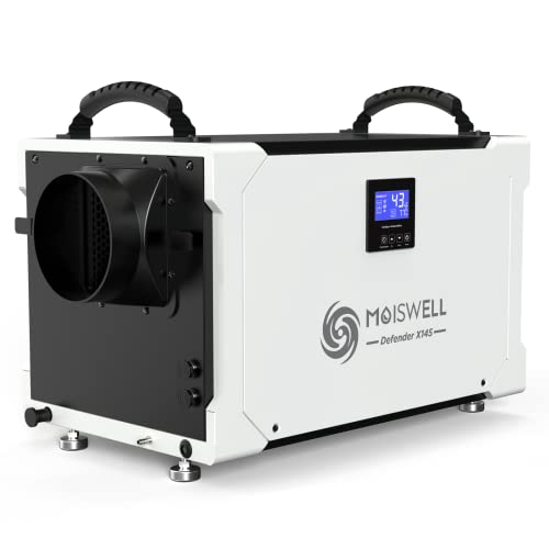 Moiswell 145 Pint Commercial Dehumidifier with Drain Hose for Crawl Spaces, Basements, Industry Water Damage Unit, Large Capacity, Compact, Portable, Auto Defrost, Memory Starting