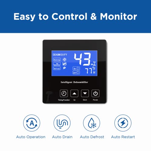 Moiswell 145 Pint Commercial Dehumidifier with Drain Hose for Crawl Spaces, Basements, Industry Water Damage Unit, Large Capacity, Compact, Portable, Auto Defrost, Memory Starting