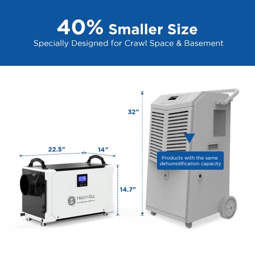 Moiswell 145 Pint Commercial Dehumidifier with Drain Hose for Crawl Spaces, Basements, Industry Water Damage Unit, Large Capacity, Compact, Portable, Auto Defrost, Memory Starting