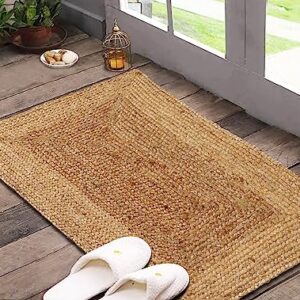 Jute Braided Natural Rug 2’X3' -Natural Linen Colour, Hand Woven & Reversible for Living Room Kitchen Entryway Rug, Jute Burlap Braided Rag Rug 24x36 inch, Farmhouse Rag Rug, Rustic Rug