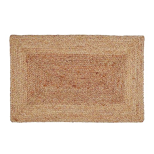 Jute Braided Natural Rug 2’X3' -Natural Linen Colour, Hand Woven & Reversible for Living Room Kitchen Entryway Rug, Jute Burlap Braided Rag Rug 24x36 inch, Farmhouse Rag Rug, Rustic Rug