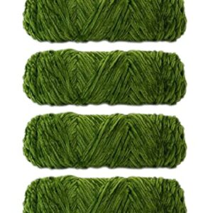 4 Skeins Chenille Yarn，Hand Knitting Soft Glossy Chenille Velvet Amigurumi Yarn for Crochet Weaving Blanket DIY Craft Total 400g (Harvest Green)