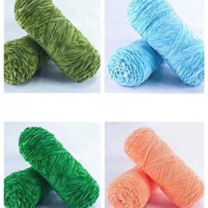 4 Skeins Chenille Yarn，Hand Knitting Soft Glossy Chenille Velvet Amigurumi Yarn for Crochet Weaving Blanket DIY Craft Total 400g (Harvest Green)