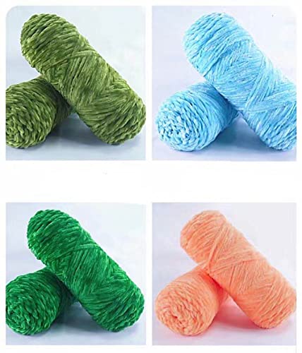 4 Skeins Chenille Yarn，Hand Knitting Soft Glossy Chenille Velvet Amigurumi Yarn for Crochet Weaving Blanket DIY Craft Total 400g (Harvest Green)