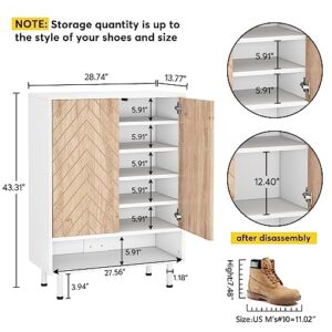 Tribesigns Shoe Cabinet, 18 Pair Rack Organizer Cabinet with Door, 6-Tier Modern Storage Shelves for Entryway Hallway Closet, White and Brown