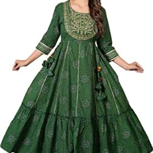 Cotton Anarkali Indian Kurti For Women Pakistani Wedding/Party Wear Designer Style Anarkali Suit for Womens (GREEN-XL)