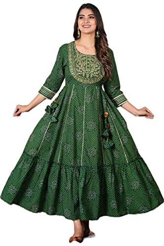 Cotton Anarkali Indian Kurti For Women Pakistani Wedding/Party Wear Designer Style Anarkali Suit for Womens (GREEN-XL)