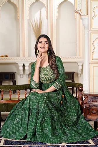 Cotton Anarkali Indian Kurti For Women Pakistani Wedding/Party Wear Designer Style Anarkali Suit for Womens (GREEN-XL)