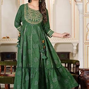 Cotton Anarkali Indian Kurti For Women Pakistani Wedding/Party Wear Designer Style Anarkali Suit for Womens (GREEN-XL)