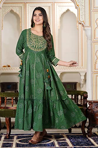 Cotton Anarkali Indian Kurti For Women Pakistani Wedding/Party Wear Designer Style Anarkali Suit for Womens (GREEN-XL)