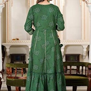 Cotton Anarkali Indian Kurti For Women Pakistani Wedding/Party Wear Designer Style Anarkali Suit for Womens (GREEN-XL)