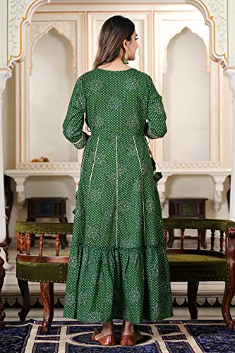 Cotton Anarkali Indian Kurti For Women Pakistani Wedding/Party Wear Designer Style Anarkali Suit for Womens (GREEN-XL)