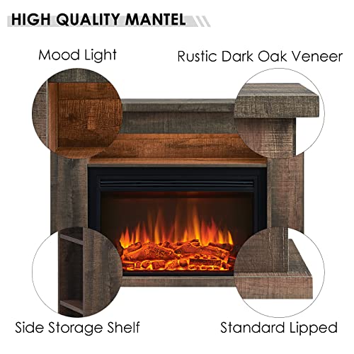 LegendFlame® Barron Electric Fireplace with 51" Storage Shelf Mantel Surround and Jaden 31" Insert, Rustic Dark Oak