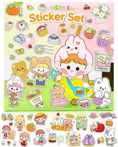 benresive 1000 pcs cute stickers for kids, water bottle stickers kawaii waterproof vinyl scrapbook phone laptop stickers, 100 sheets journaling aesthetic sticker packs for girls teens（green）