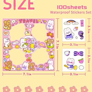 Benresive 1000 Pcs Cute Stickers for Kids, Water Bottle Stickers Kawaii Waterproof Vinyl Scrapbook Phone Laptop Stickers, 100 Sheets Journaling Aesthetic Sticker Packs for Girls Teens（Pink）