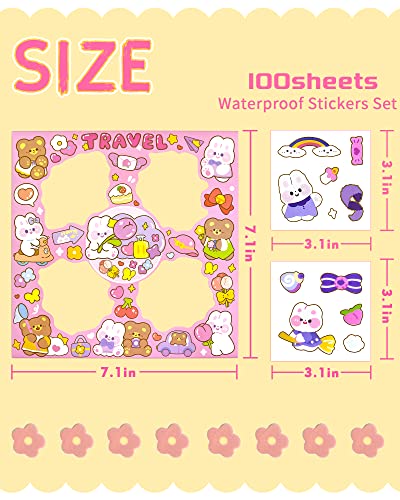 Benresive 1000 Pcs Cute Stickers for Kids, Water Bottle Stickers Kawaii Waterproof Vinyl Scrapbook Phone Laptop Stickers, 100 Sheets Journaling Aesthetic Sticker Packs for Girls Teens（Pink）