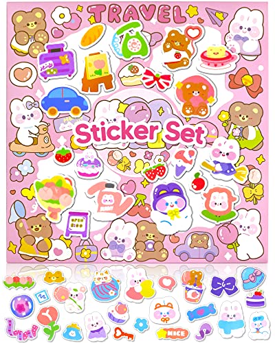 Benresive 1000 Pcs Cute Stickers for Kids, Water Bottle Stickers Kawaii Waterproof Vinyl Scrapbook Phone Laptop Stickers, 100 Sheets Journaling Aesthetic Sticker Packs for Girls Teens（Pink）