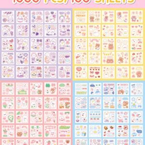 Benresive 1000 Pcs Cute Stickers for Kids, Water Bottle Stickers Kawaii Waterproof Vinyl Scrapbook Phone Laptop Stickers, 100 Sheets Journaling Aesthetic Sticker Packs for Girls Teens（Pink）