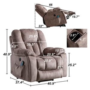 CANMOV Large Power Lift Recliner Chair with Massage and Heat for Elderly, Overstuffed Wide Recliner Heavy Duty and Safety Motion Reclining Mechanism with 2 Concealed Cup Holders, Light Brown