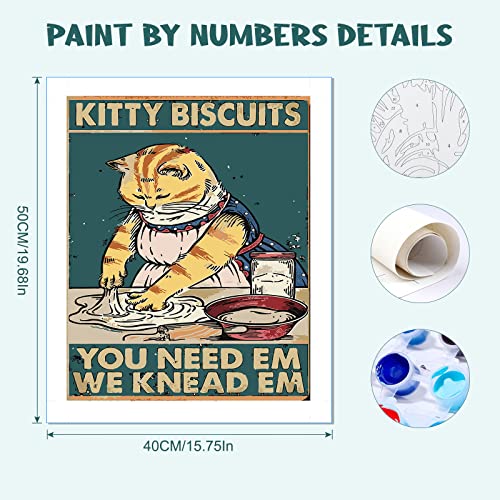 MOGTAA Inspirational Paint by Numbers, Cat Oil Painting Kits for Adults Kids, DIY Inspirational Paint by Numbers on Canvas Drawing Paintwork with Paintbrushes Acrylic Pigment for Home Decor (40x50cm)