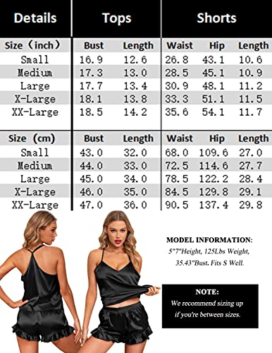 Anjue Womens Lingerie Sets Ruffle Silk Sleepwear Racerback Cami Shorts Pajamas Sets Loungwear(Black,L)